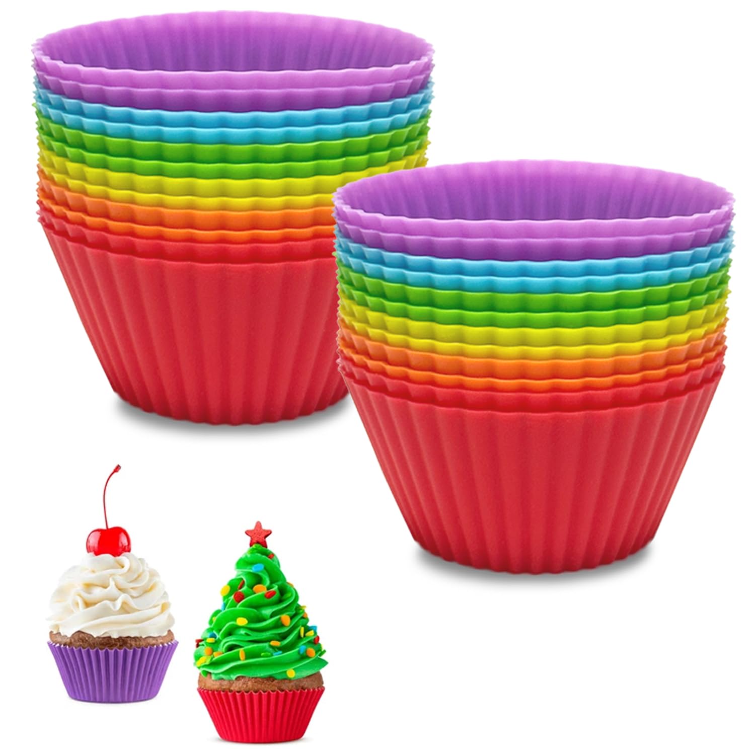 Amazon.com: Reusable Silicone Baking Cups 24 Pack, Non-stick Muffin ...