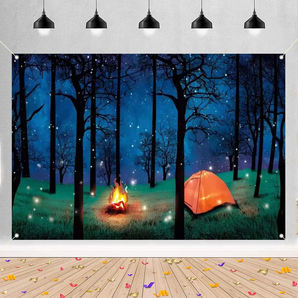 Tecreo Camping Backdrop Forest Scene and Fire Set Fabric C amping ...