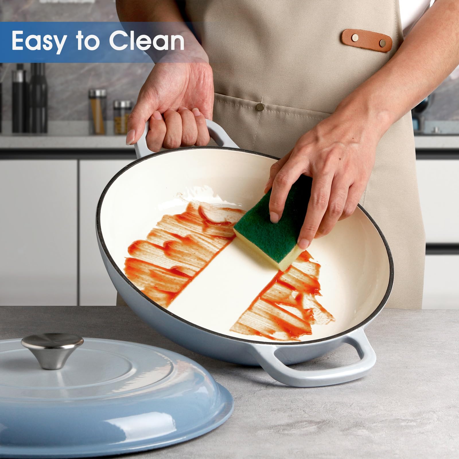 Snapklik.com : NUTRIUPS 3.6 Quart Braiser Enameled Cast Iron Dutch Oven Pot