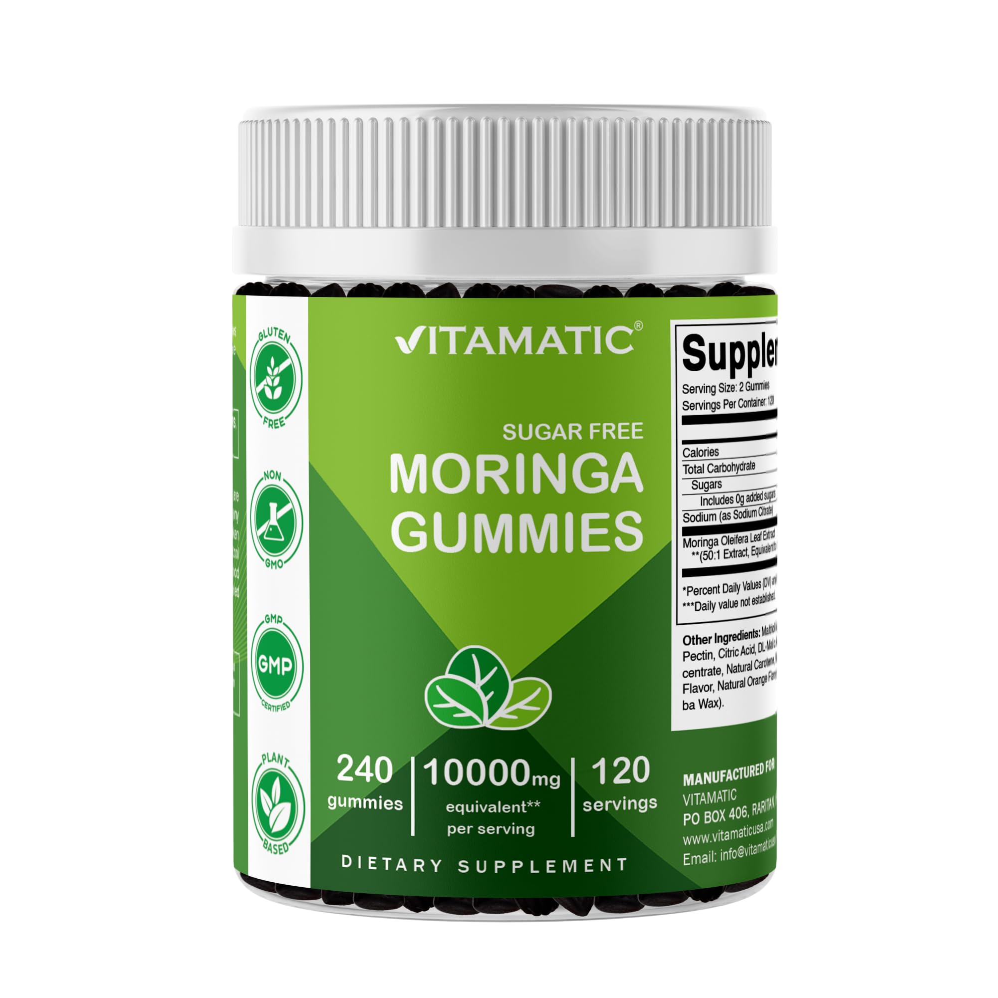 Snapklik.com : Sugar Free Moringa Gummies - 50:1 Extract 200 Mg - Complete Green Superfood - 240 ...