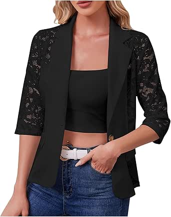 HGps8w Women's Floral Lace Sheer Cardigans, Dressy 3/4 Sleeve Blazers ...