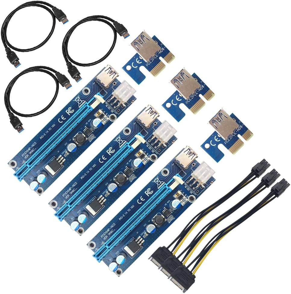 Amazon.com: 3-Pack PCIe Riser Cable VER 006 or Ver006C PCI-E 16x to 1x ...