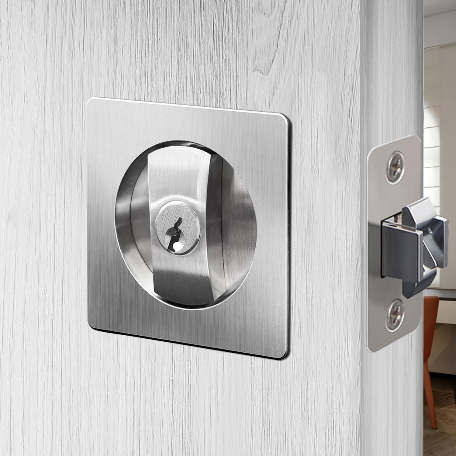 Amazon.com: SANGRENSHEN Pocket Door Lock Flush Handles Latch Privacy ...