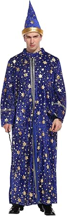 Amazon.com: Wizard Costume Adult Men Blue Wizard Cloak with Stars and ...