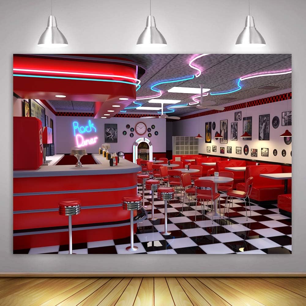 Amazon.com : BELECO 7x5ft Fabric Retro 50s Diner Restaurant Backdrop ...