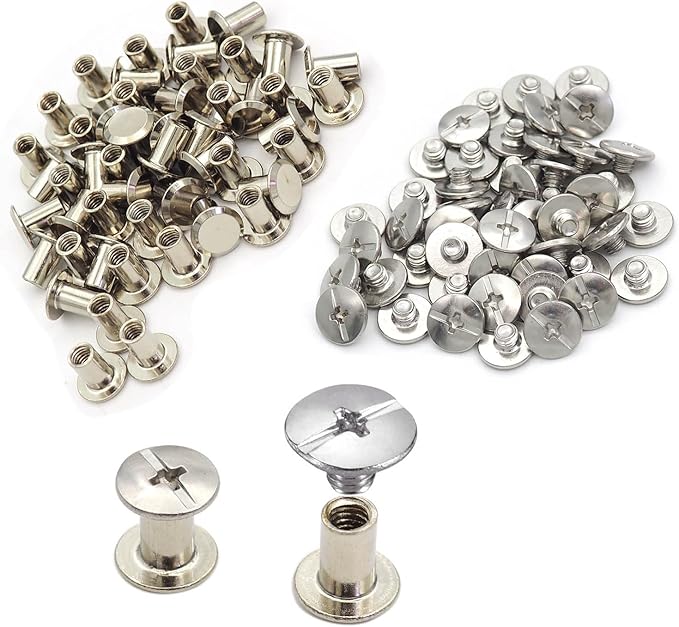 Amazon.com: WOSHIMT 50Sets Silver Carbon Steel Chicago Screws Leather ...
