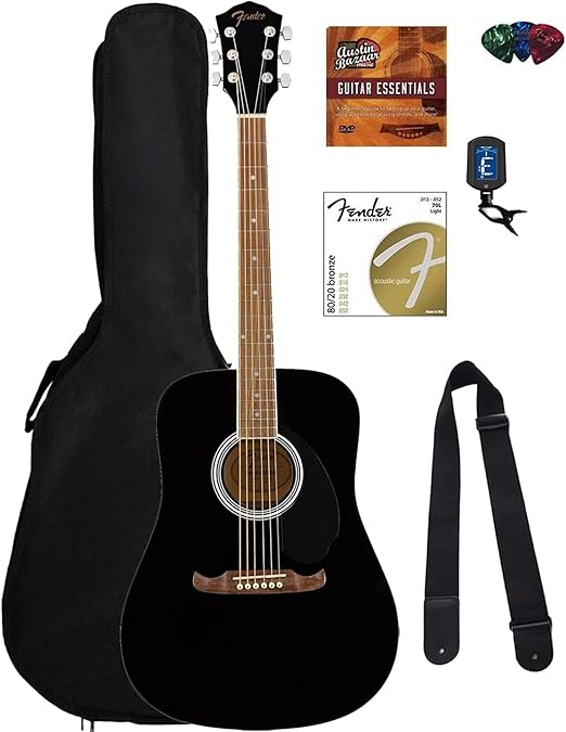 Amazon.com: Fender Dreadnought Acoustic Guitar - Black Bundle with Gig ...