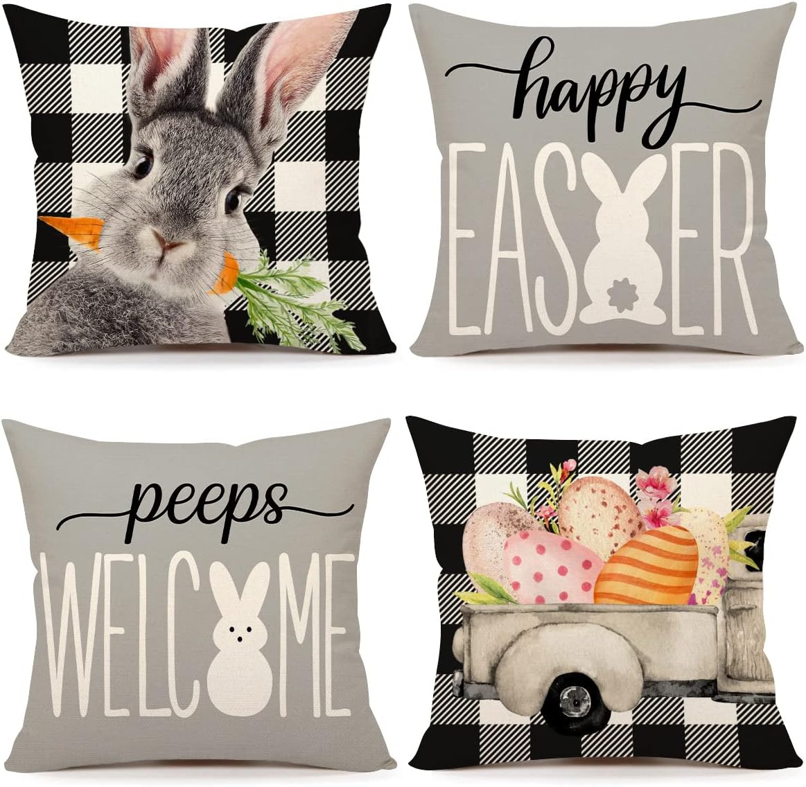 Amazon.com: Easter Pillow Covers 18x18 Set of 4 Easter Decorations for ...