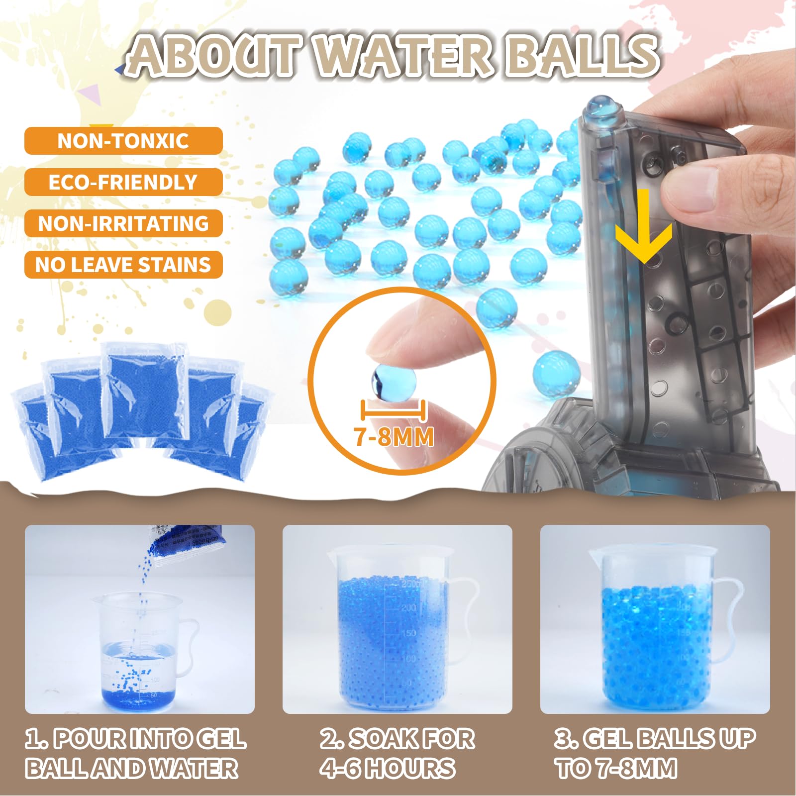 VELIYAKA Electric Gel Ball Blaster Toys, Automatic Splatter Ball ...