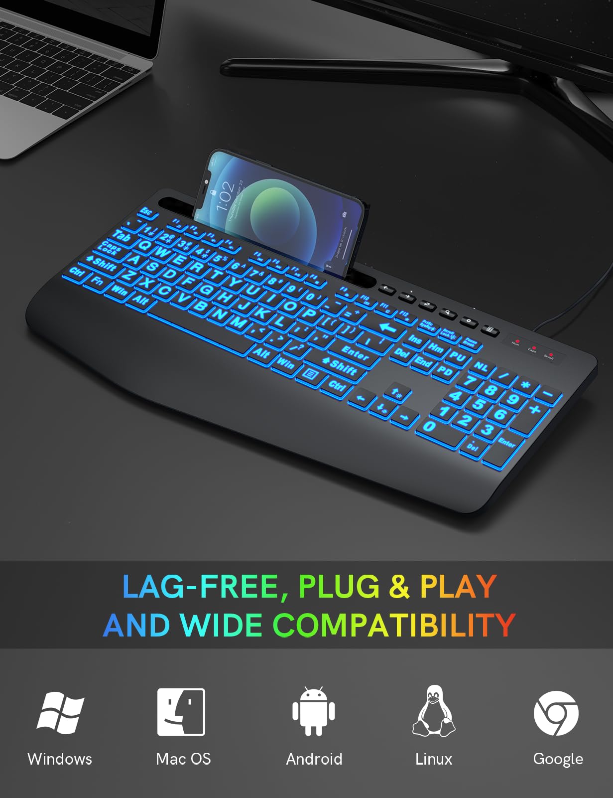 Snapklik.com : Trueque Large Print Wired Backlit Keyboards