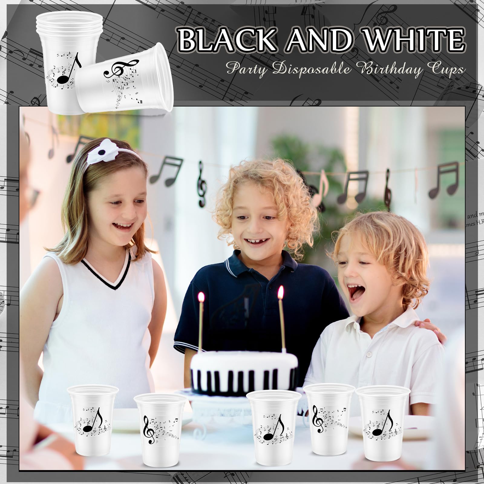 Snapklik.com : 48 Pcs Musical Note Party Supplies Bulk 16 Oz Black And ...