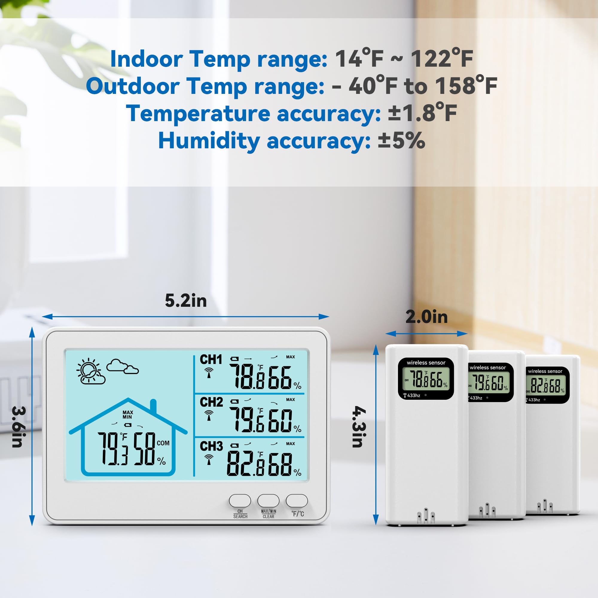 Snapklik.com : Indoor Outdoor Thermometer Wireless, 5 Inch Display ...