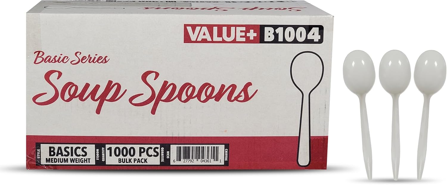 Value Plus (1000 Count) Disposable Plastic Soup Spoon, Bulk ...