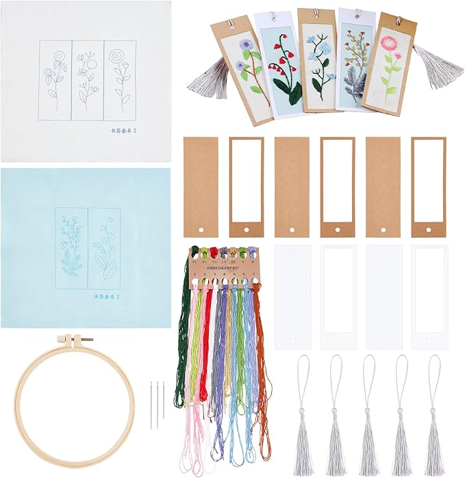 Amazon.com: AHANDMAKER Embroidery Bookmark Set, Floral Plant Stamped ...