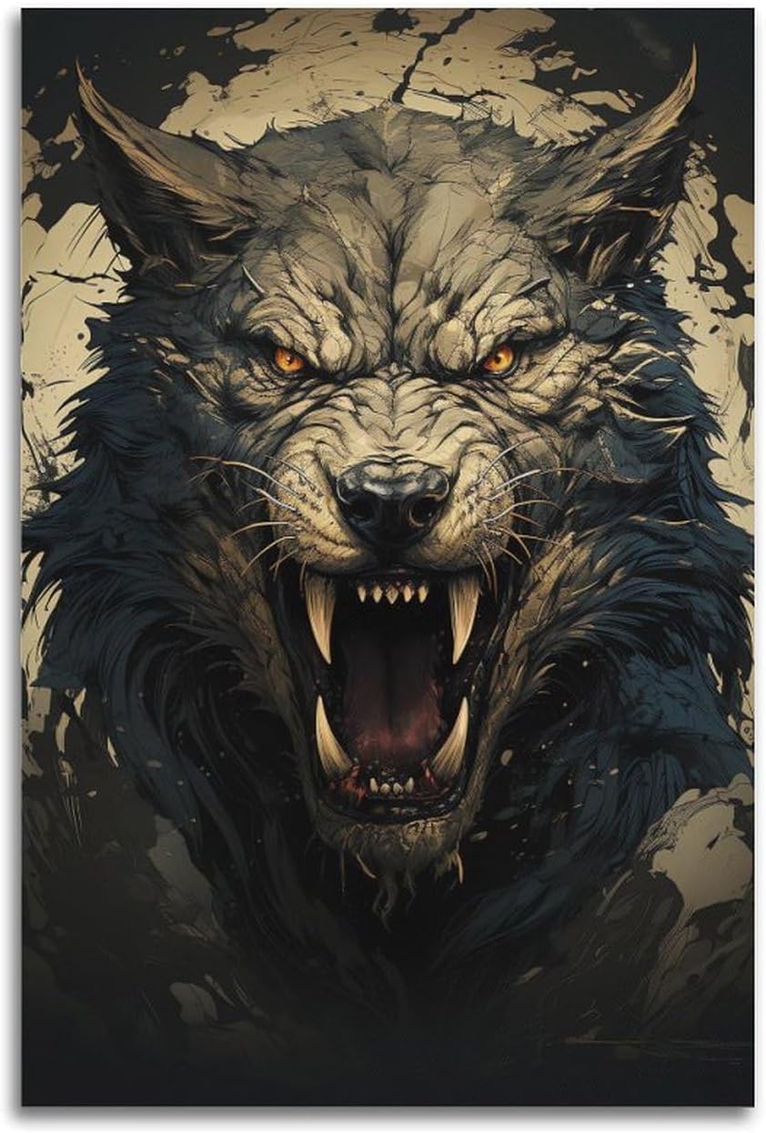 Amazon.com: SSRTK Wolf Wall Art Poster, Grim Werewolf Portrait, Wild ...