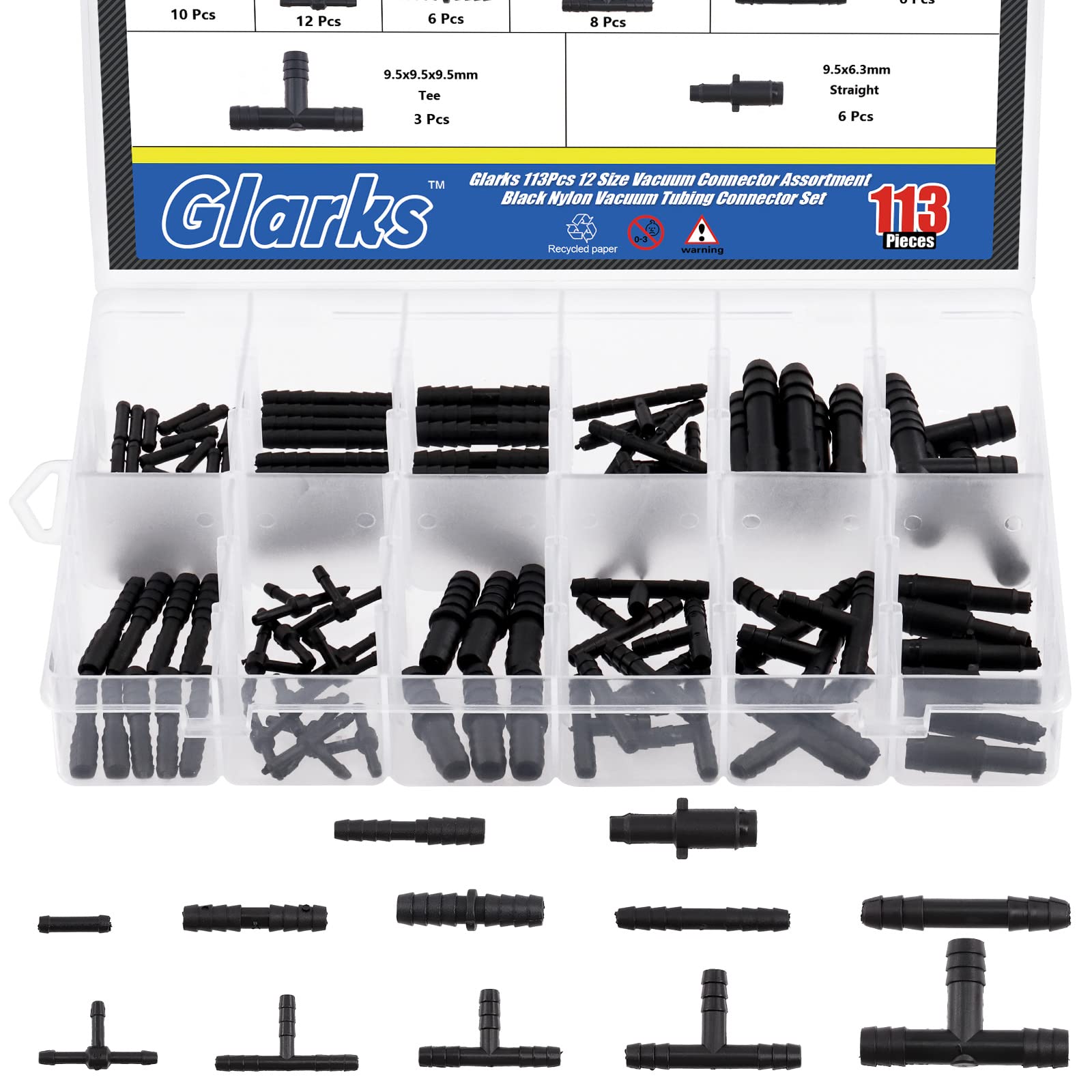 Snapklik.com : 113Pcs 12 Size Vacuum Connector Assortment Black Nylon ...