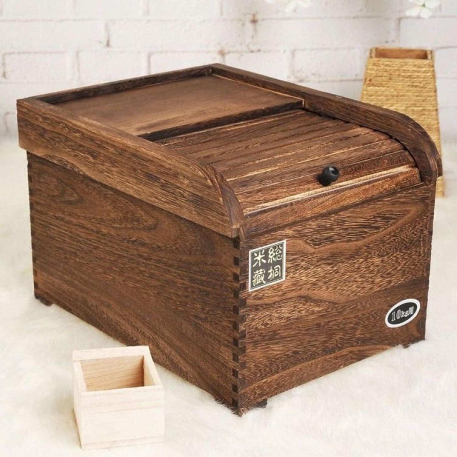 Amazon.com - JAXICH Wooden Rice Container Storage Rice Dispenser Rice ...