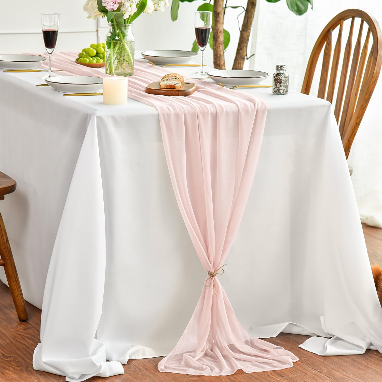 Artoid Mode Blush Pink Fabric Chiffon Table Runner, Kitchen Table ...