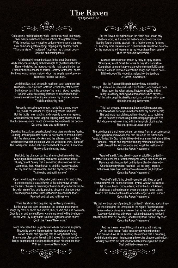 Amazon.com: Edgar Allan Poe The Raven Poem Cool Wall Art Print Poster ...