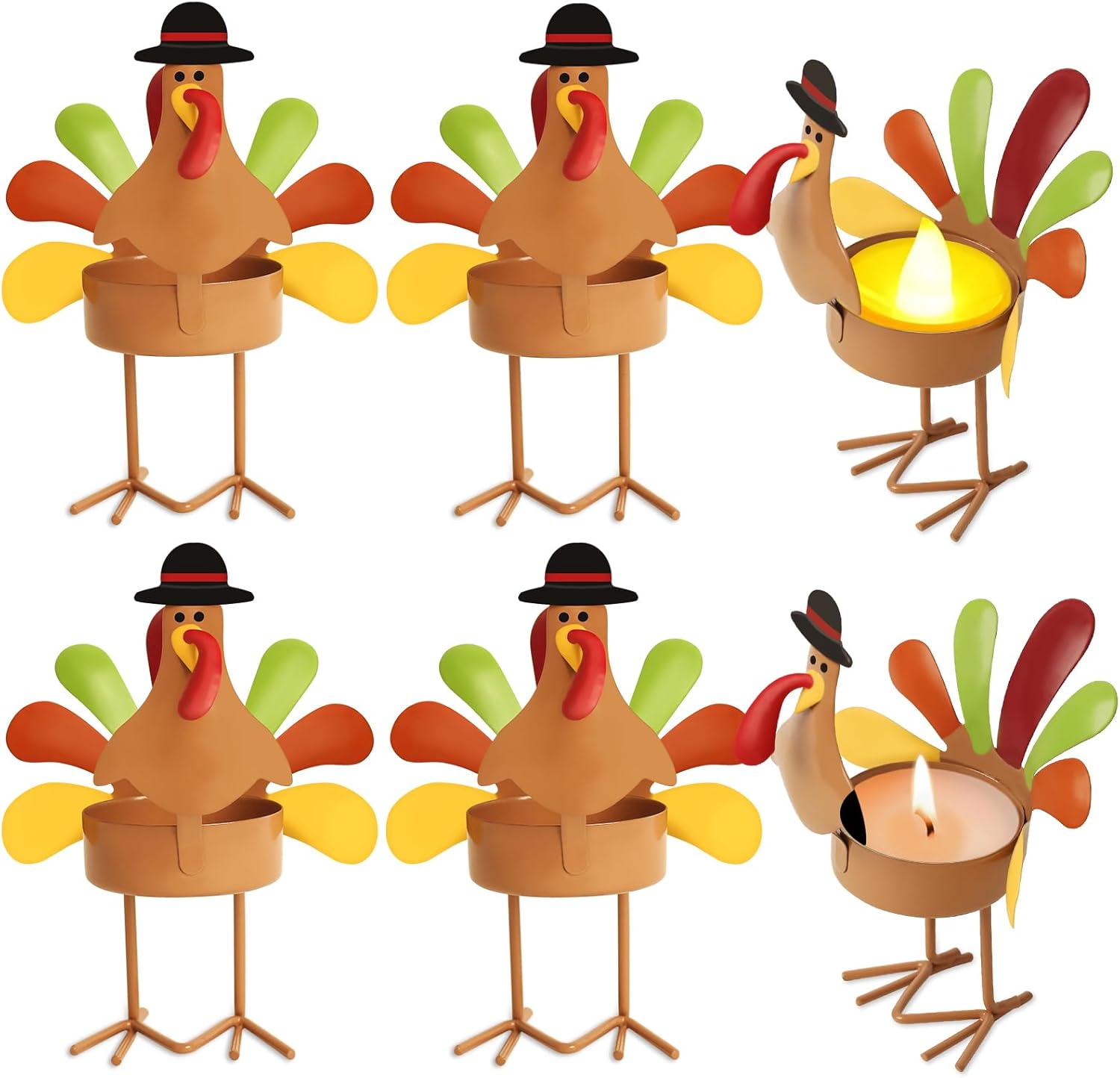 Amazon.com: JOINSI 6Pcs Metal Turkey Candle Holder, Thanksgiving ...