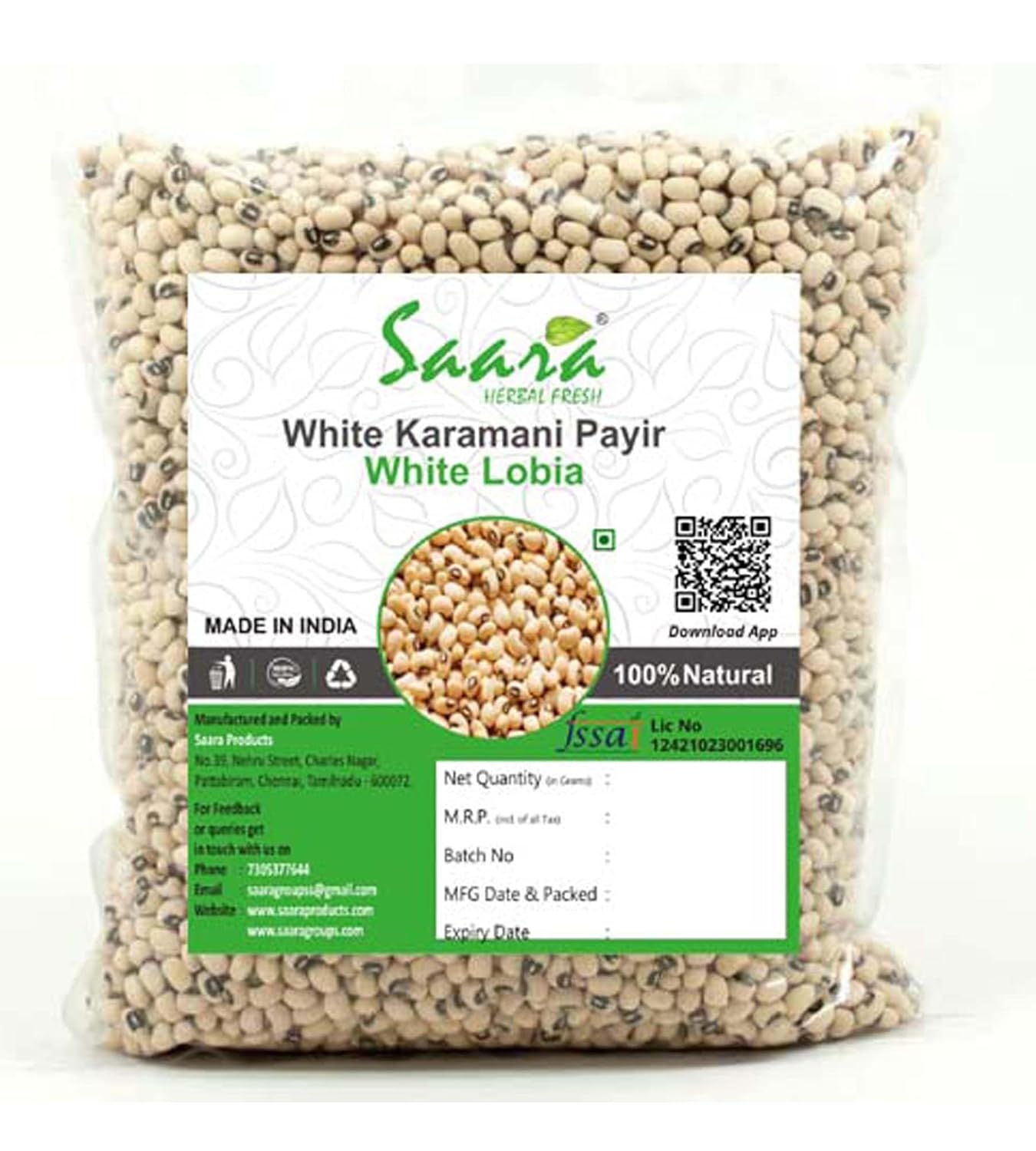 Saara HERBAL FRESH White Karamani Payir,950g, White Lobia, Bobbarlu ...