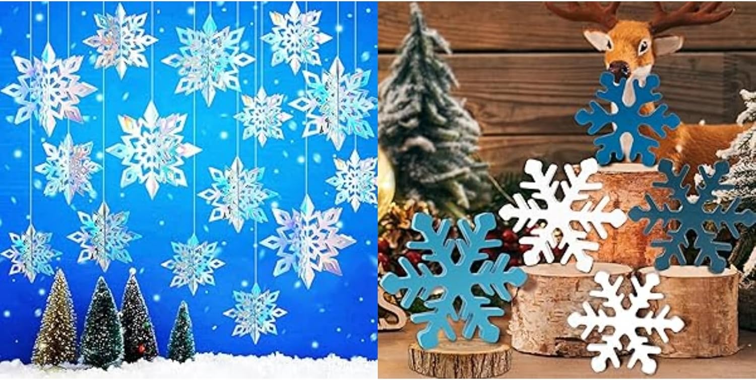 Amazon.com: 15pcs 3D Holographic Snowflake Decorations and 5Pcs ...