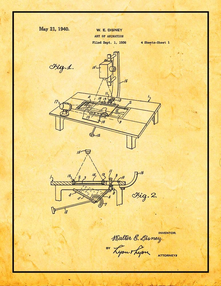Amazon.com - Art Of Animation Patent Print Golden Look with Border (8.5 ...