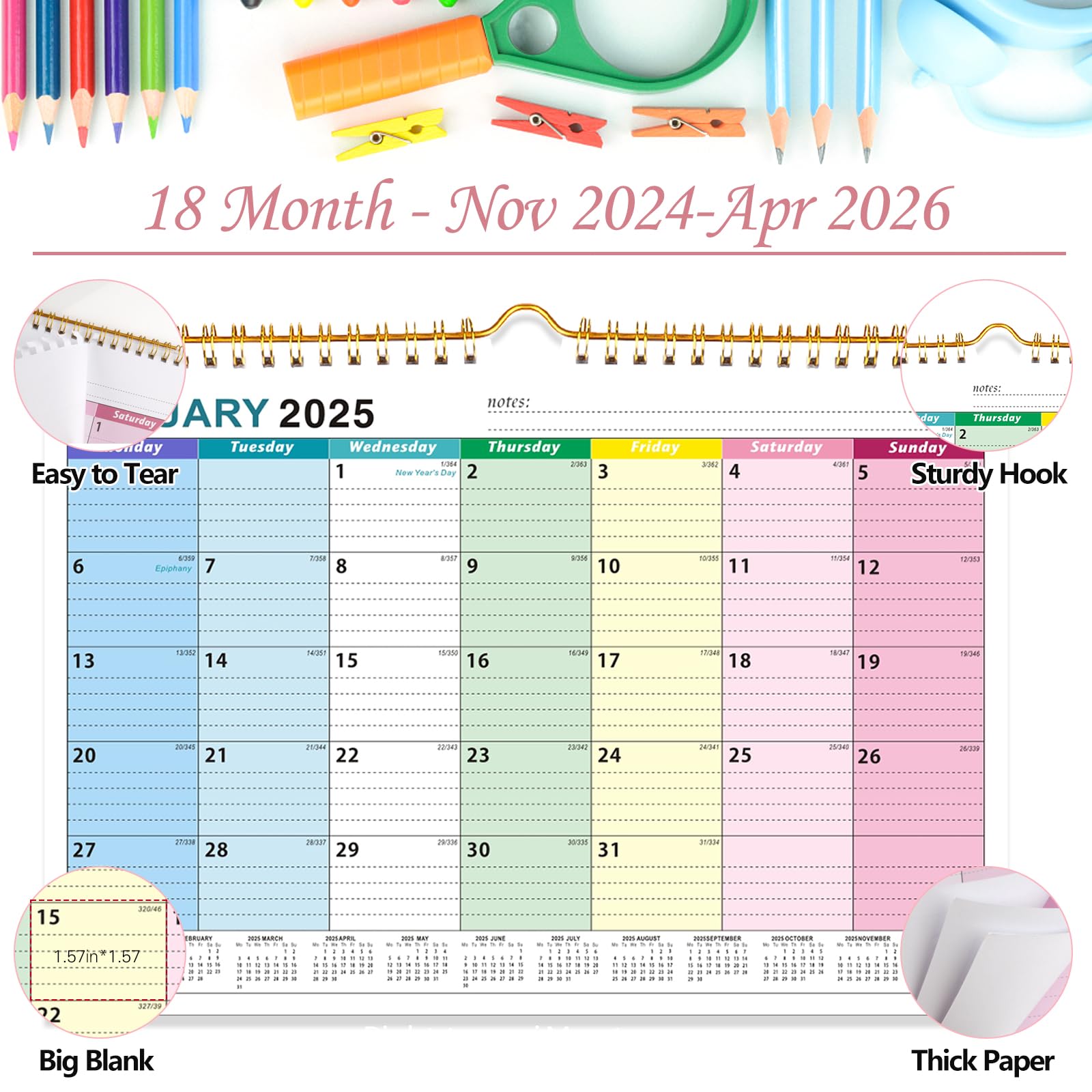 Wall Calendar 2025 uk Family Planner, A4 2025 Calendar uk, 18 Month ...