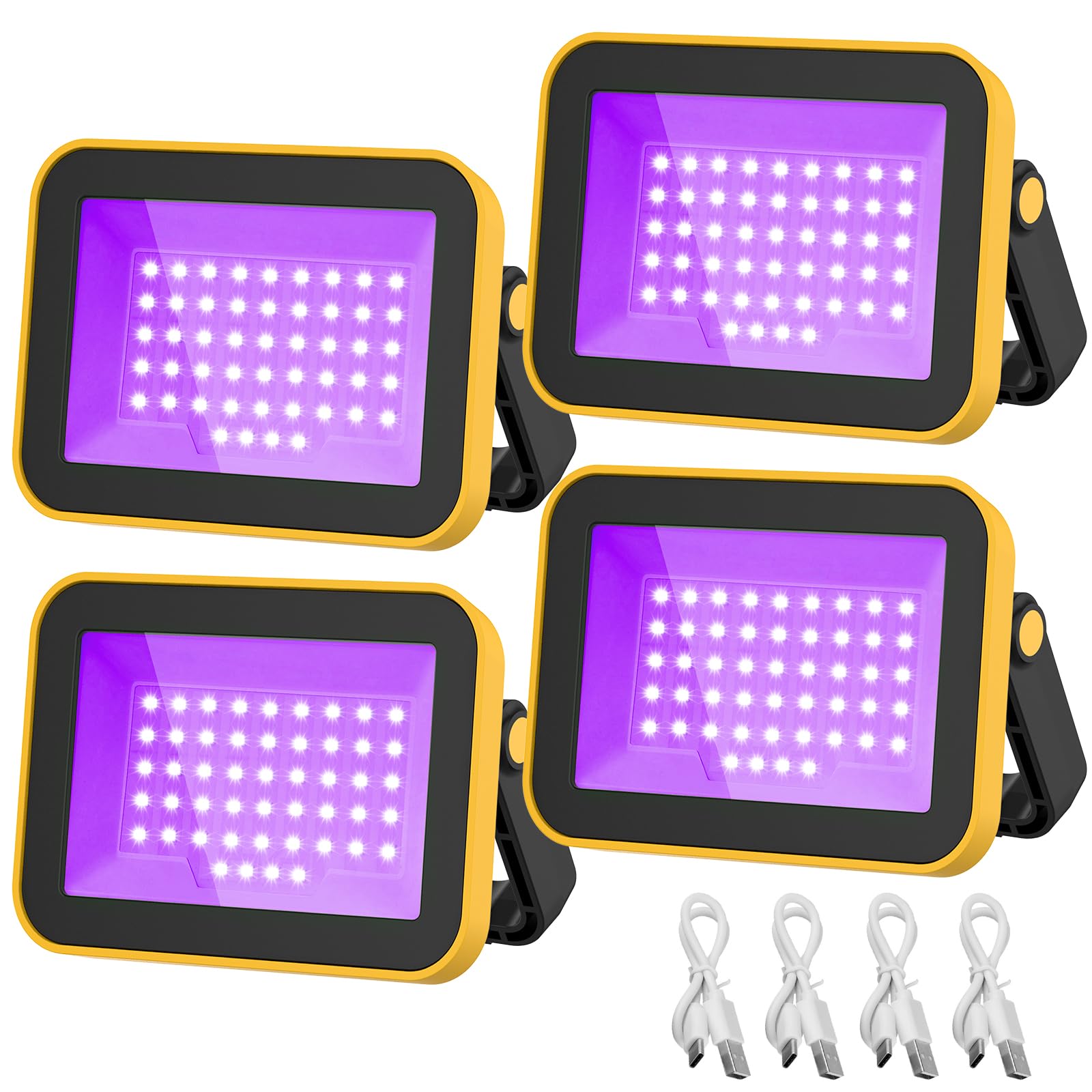 4 Pack Black Light Rechargeable Led Black Lights Flood Lights, Battery ...