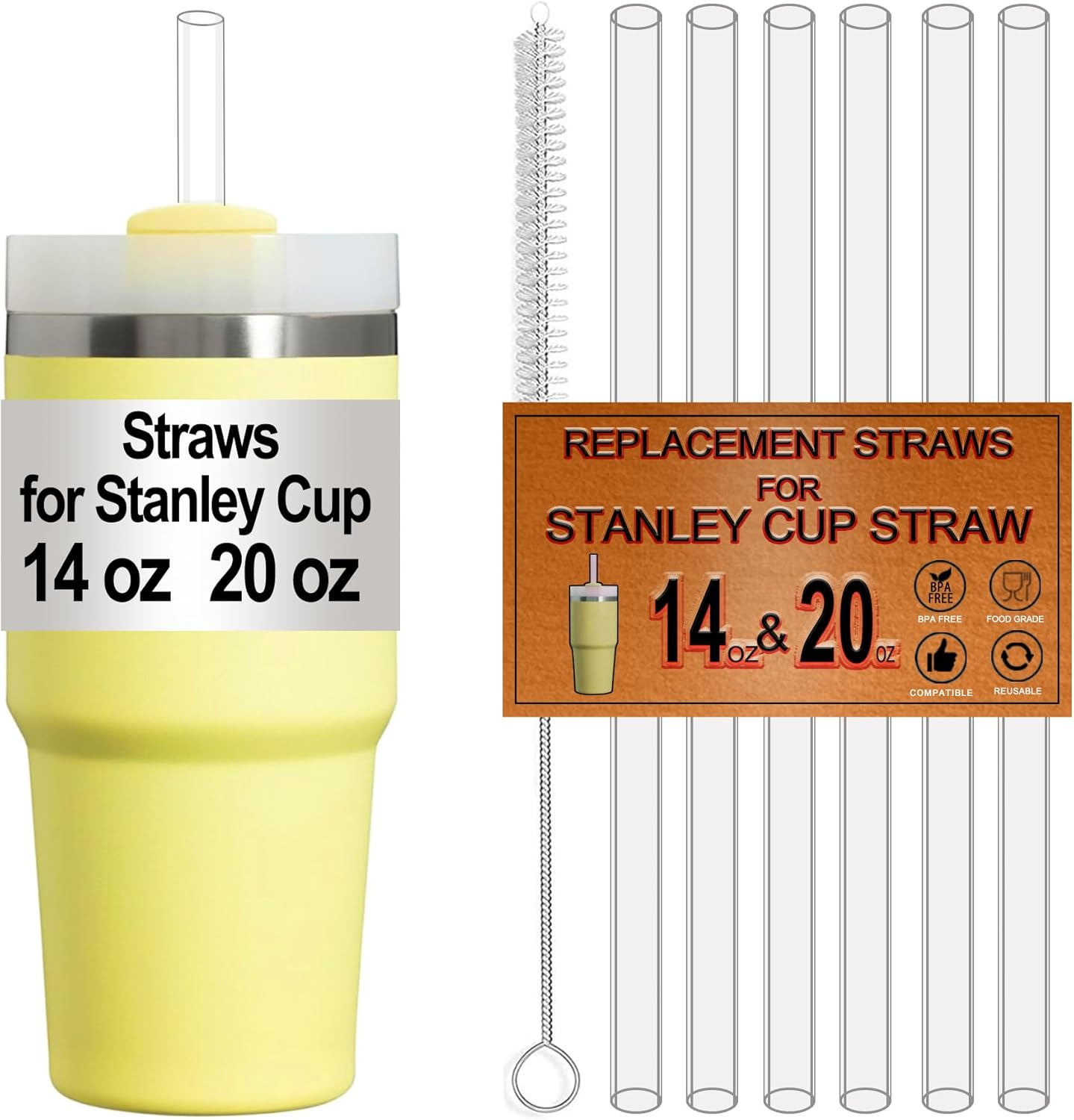 Amazon.com: 6-Pack Replacement Straws for Stanley 20OZ 14OZ Cup, Straw ...