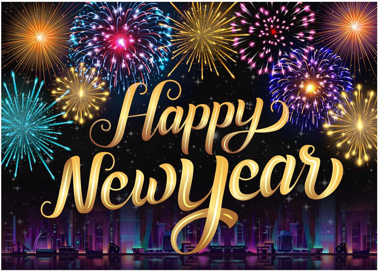 AIIKES 7x5FT Happy New Year Backdrop New Year Party Banner Backdrops ...