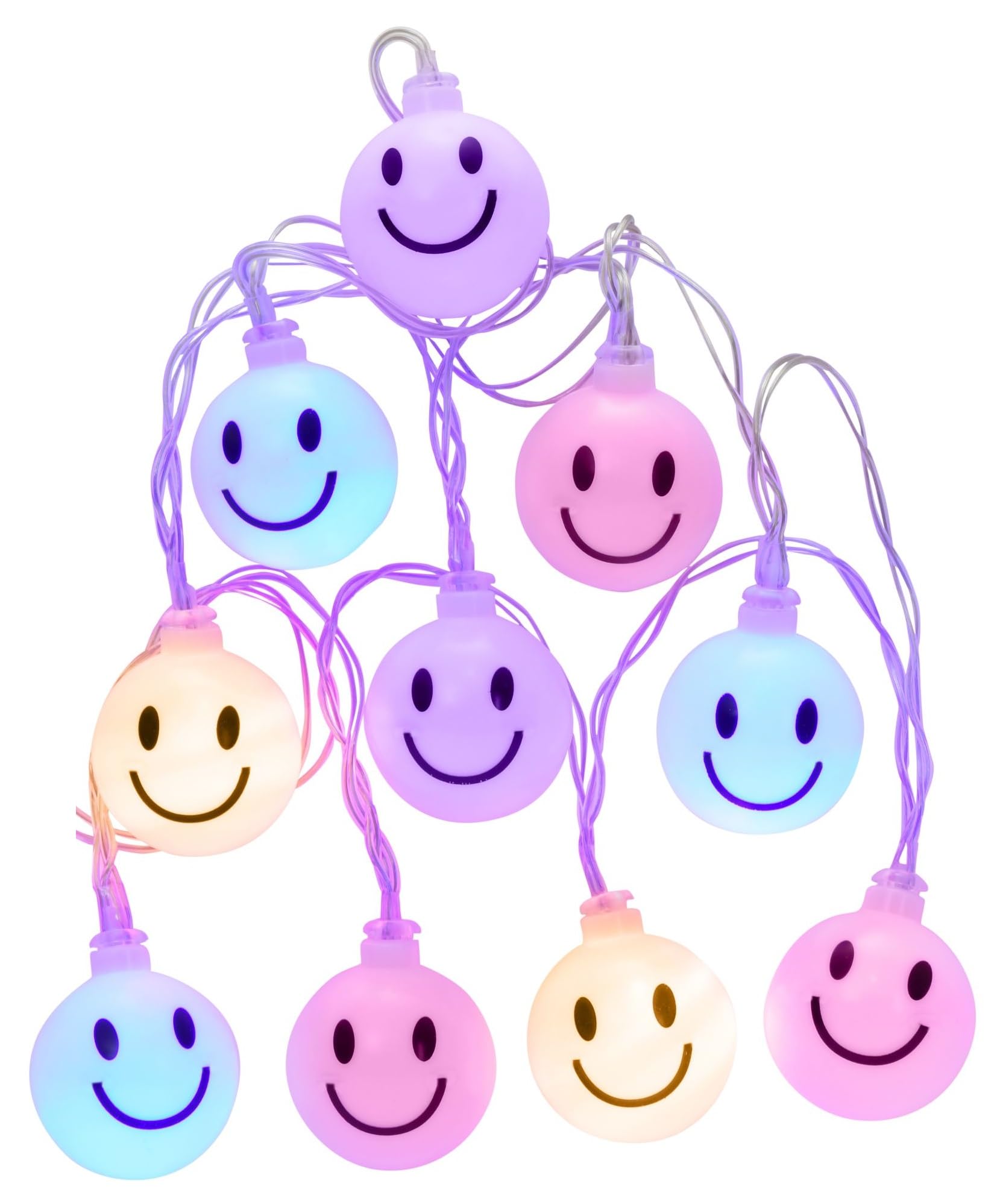 Amazon.com: iscream 10 Light Happy Face Pastel Glow 65" Long Battery Operated Light String ...