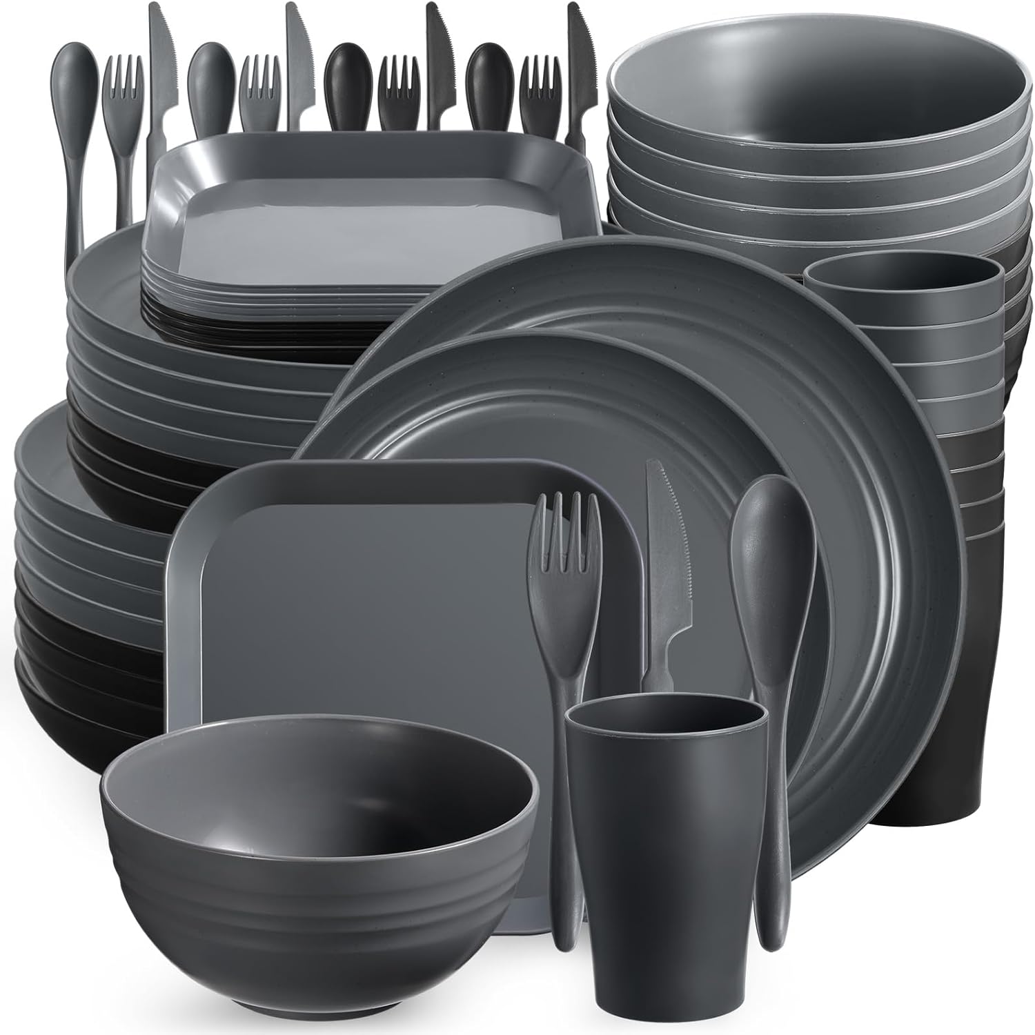 Amazon.com: Ziliny 64 Pcs Wheat Straw Dinnerware Sets Bulk Unbreakable ...