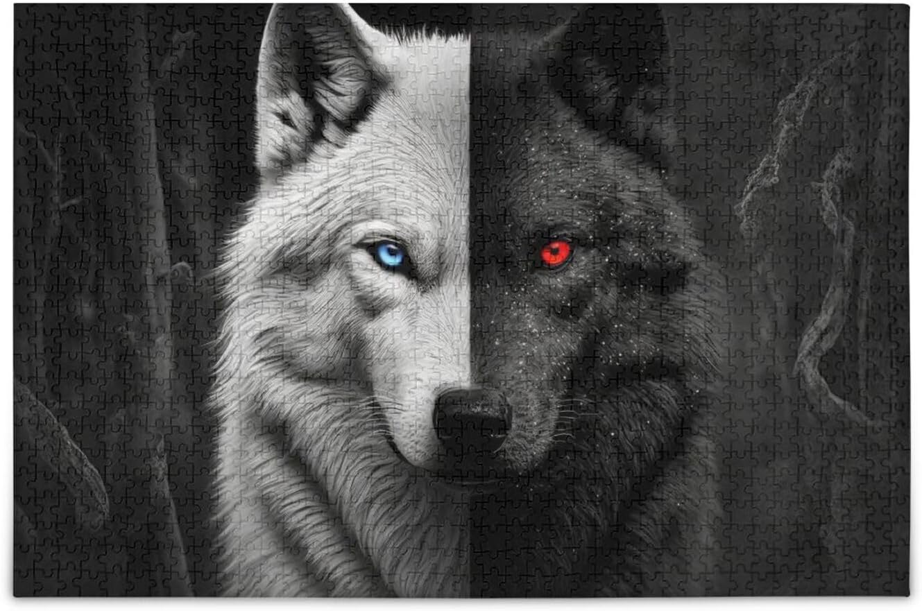 Amazon.com: ZENWAWA Wooden Jigsaw Puzzle 1000 Pieces Black White Wolf ...