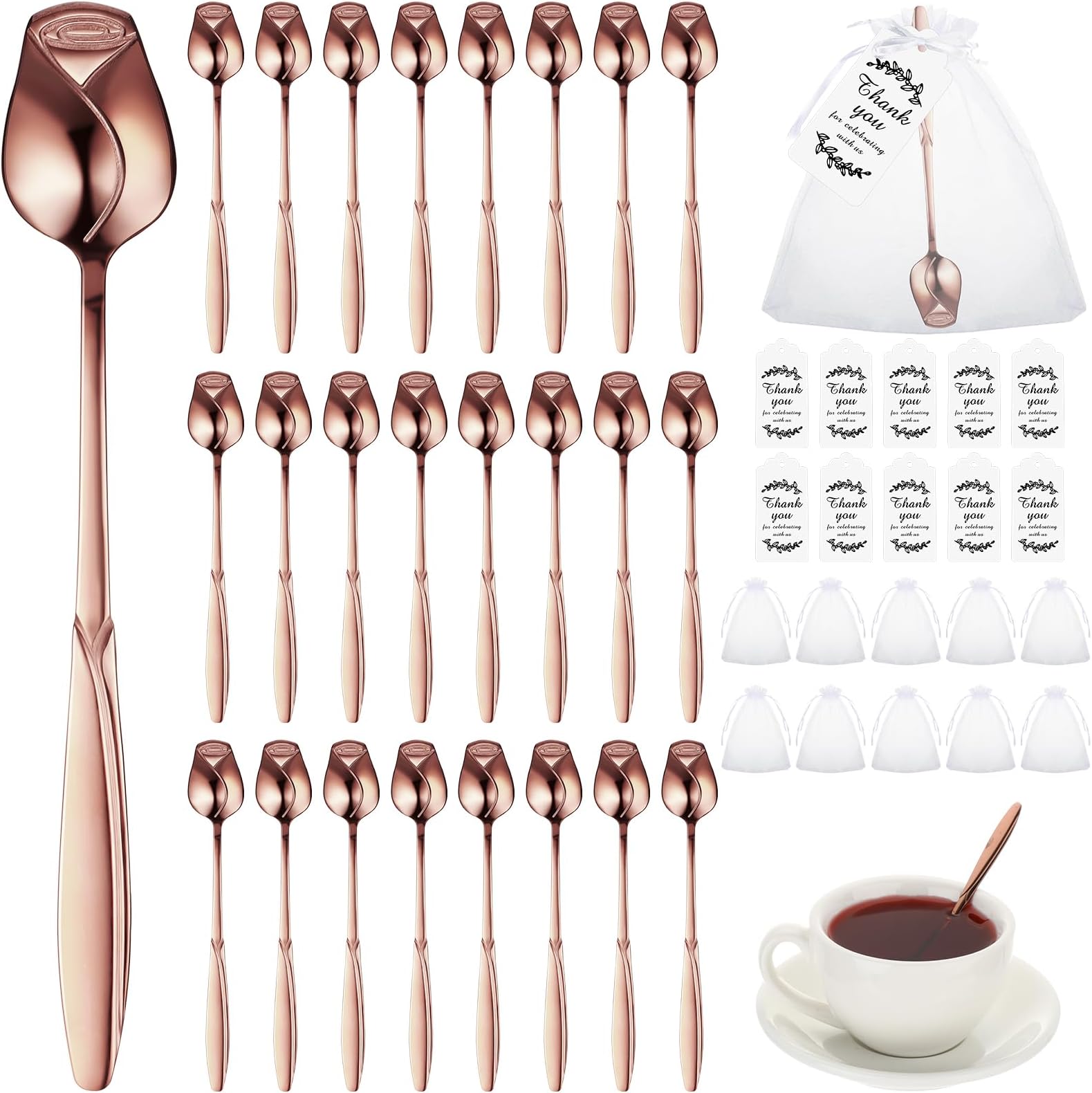 Amazon.com: Roshtia 50 Sets Rose Flower Shaped Tea Spoons Wedding Favor ...