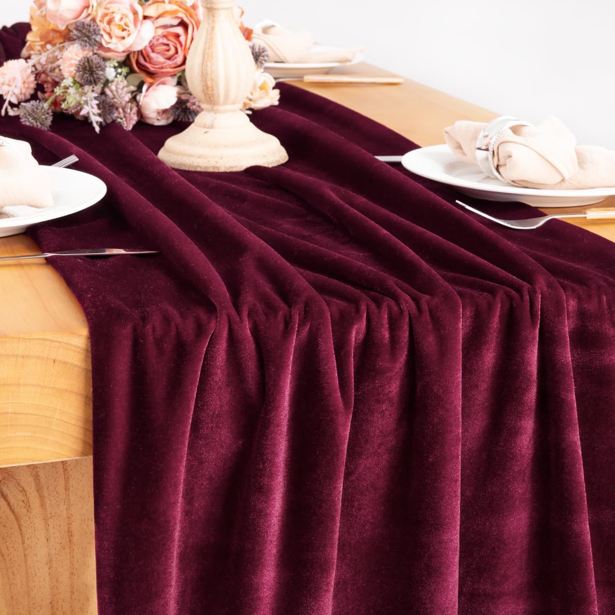 Amazon.com: Socomi 2pcs Burgundy Red Velvet Table Runner 20 x 120 ...