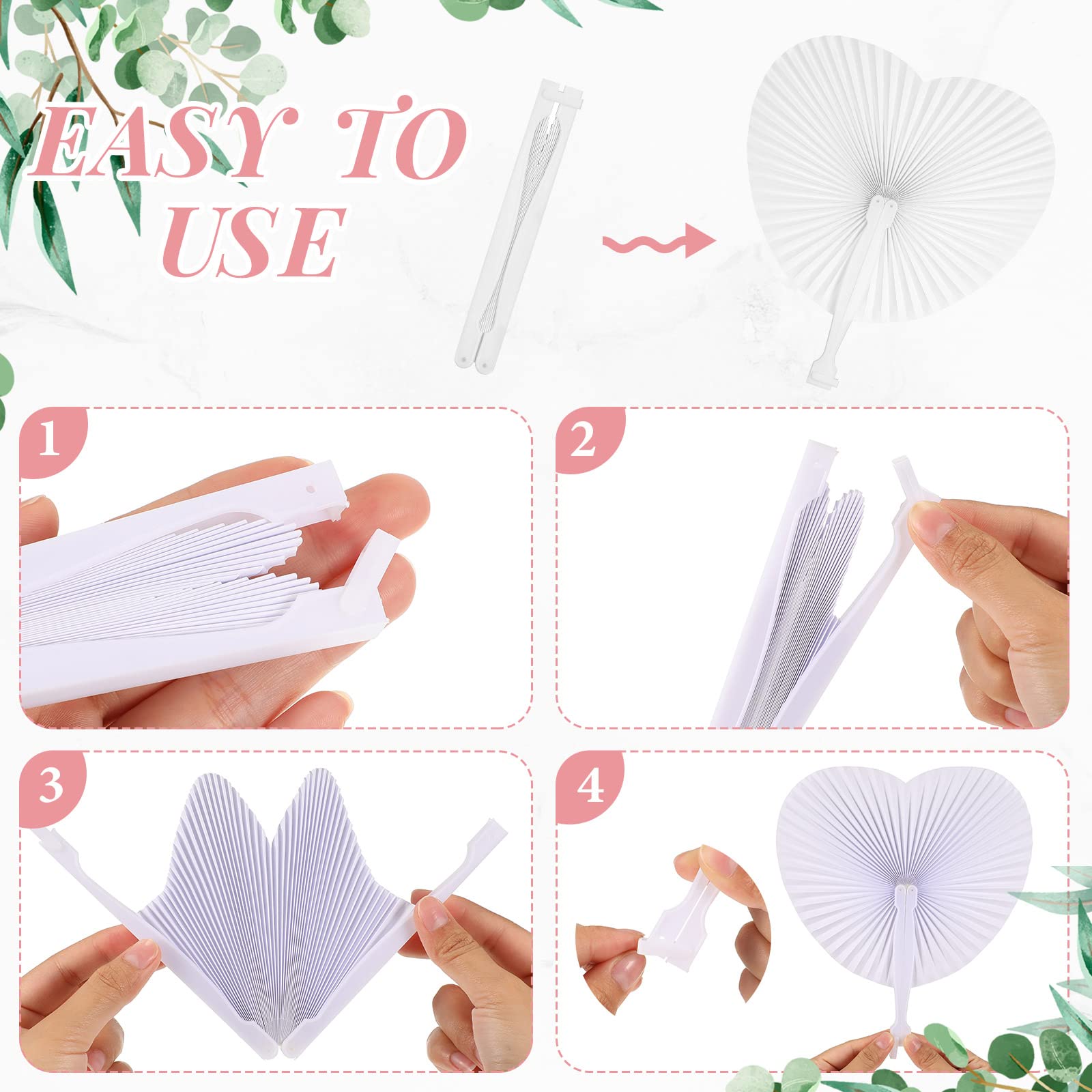 Gerrii 50 Pcs Folding Handheld Fans Paper White Wedding Fans Heart ...