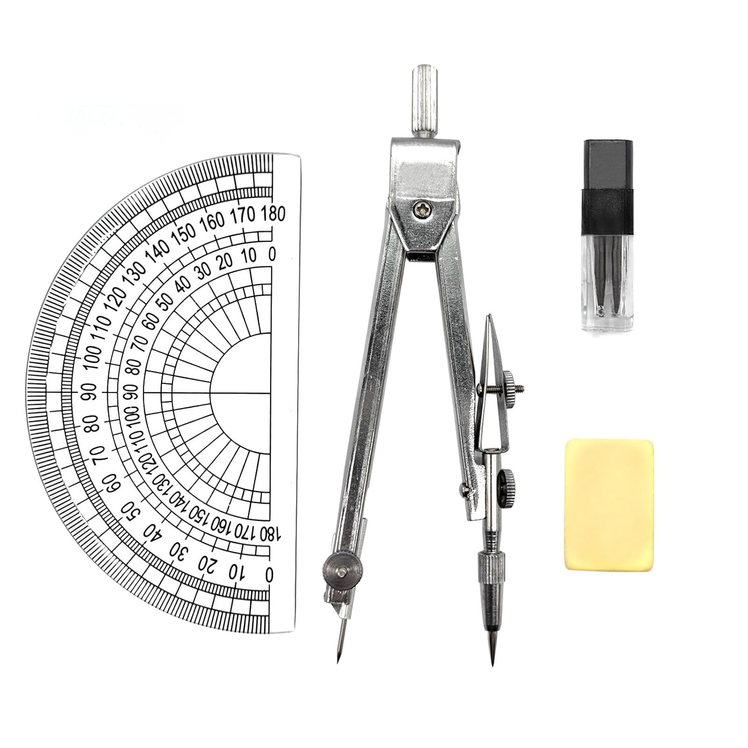 Drawing Compass Set with Lead Refills and Eraser Maths Protractor Set Metal Math Geometry Kit ...