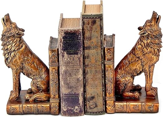 Amazon.com: Bellaa 26362 Decorative Bookends Howling Wolf Animal Cabin ...