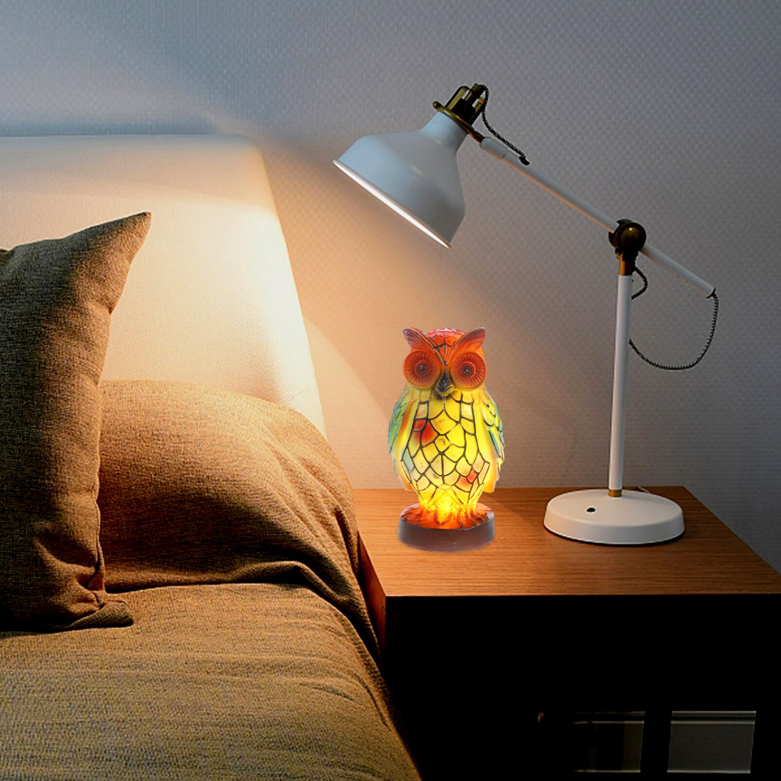 HOMSFOU Owl Night Lamp Table Animal Lamp Owl Shaped Desk Light Stained ...