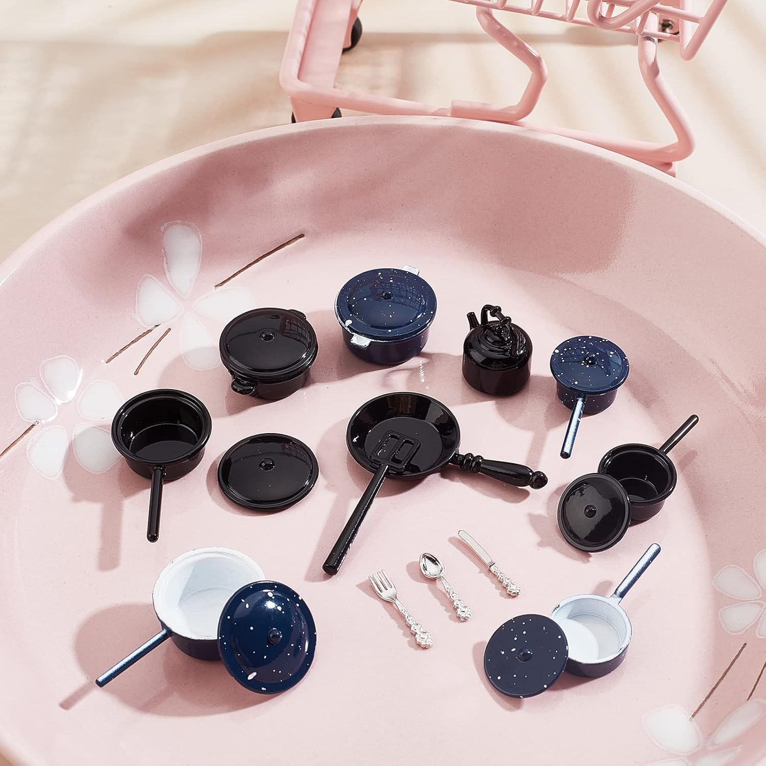 FINGERINSPIRE 30 Pcs Dollhouse Miniature Metal Pots and Pans Miniature ...