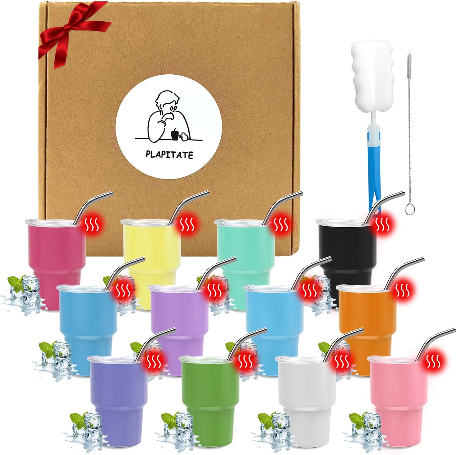 Amazon.com | 6 Pack Mini Tumbler Shot Glass with Straw and Lid, 3 OZ ...