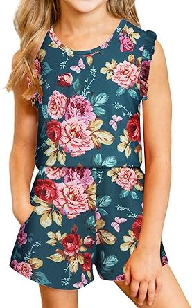 Amazon.com: Kimoda Girls Jumpsuits Rompers Ruffle Sleeve Romper Shorts ...