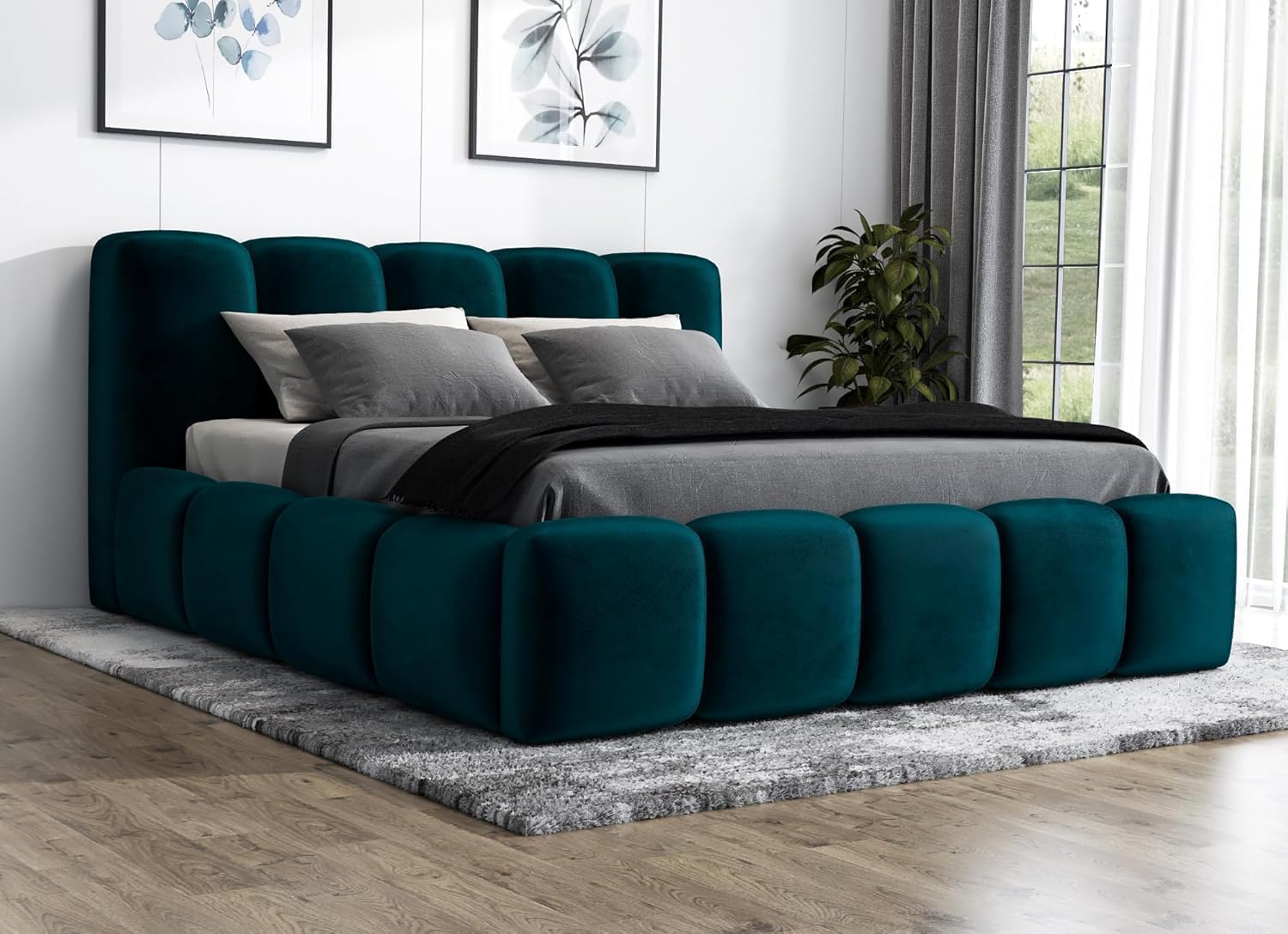 Amazon.com: A&J MöbelLand Sonic Upholstered Bed 140 x 200 cm with ...