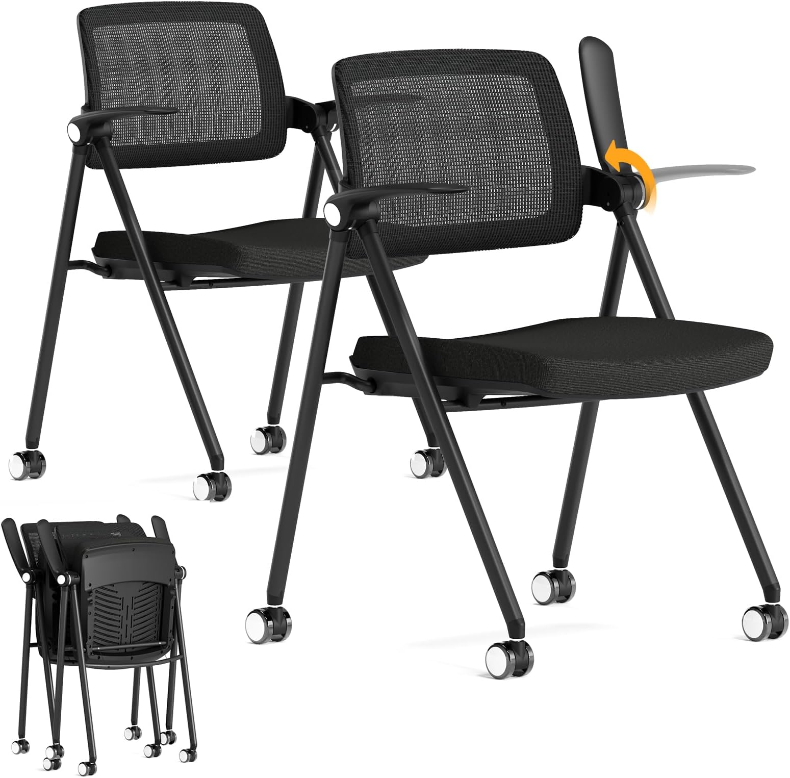 Amazon.com: FYLICA Foldable Office Chair Set of 2 with PU Wheels ...