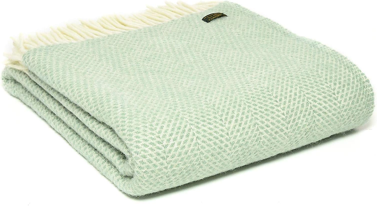 Tweedmill Textiles 100% Pure New Wool Fishbone Throw, Duck Egg ...