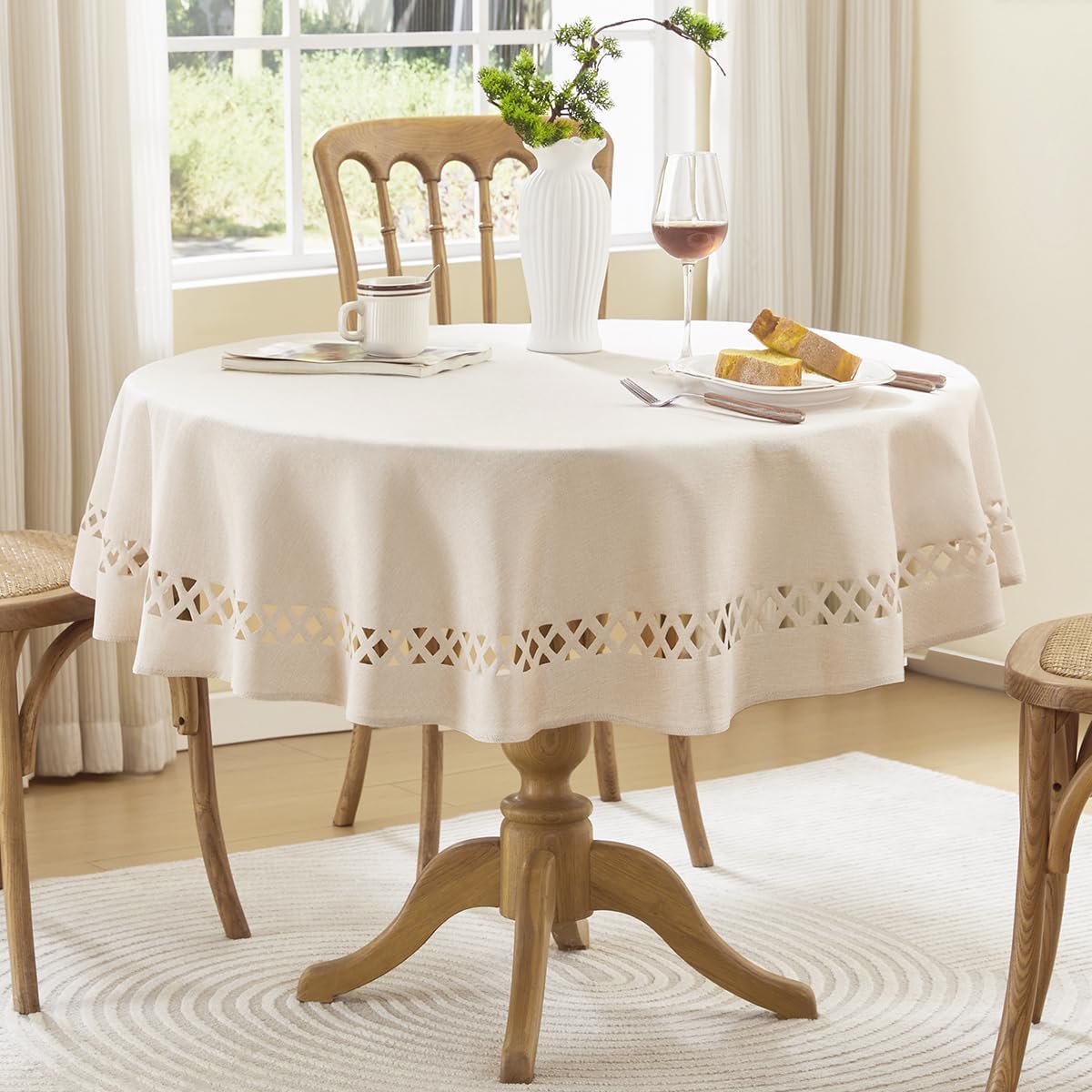 Amazon.com: Aoztio Farmhouse Round Linen Textured Tablecloth Lattice ...
