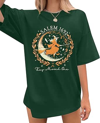 DUTUT Halloween Shirts Women Witch Salem Graphic Shirt Oversized 2025 ...