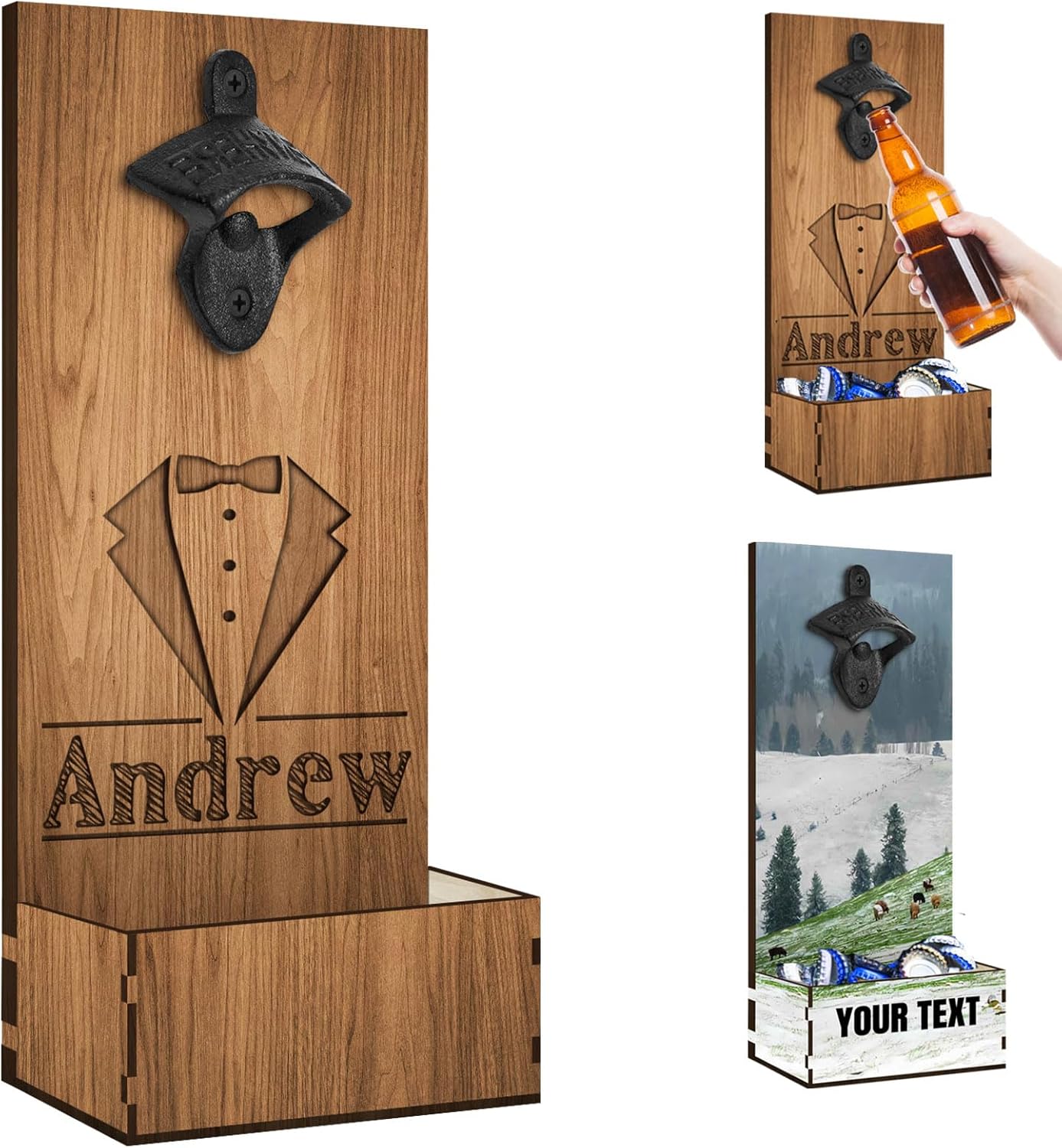 Amazon.com: Custom Bottle Opener Wall Mounted Personalized Wooden Beer ...