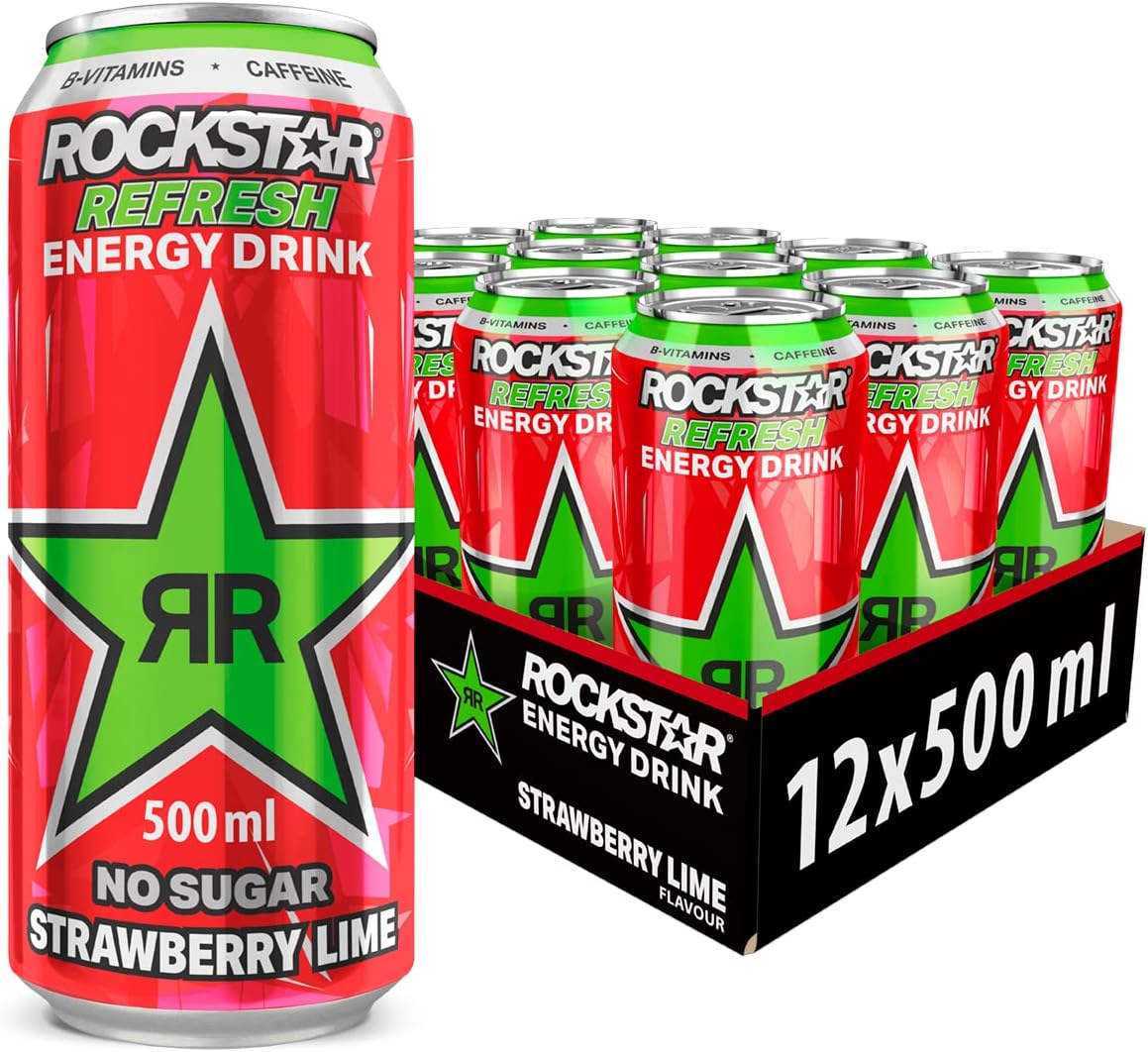 Rockstar Refresh Soft Drink, Strawberry and Lime, 500ml (12 Pack ...